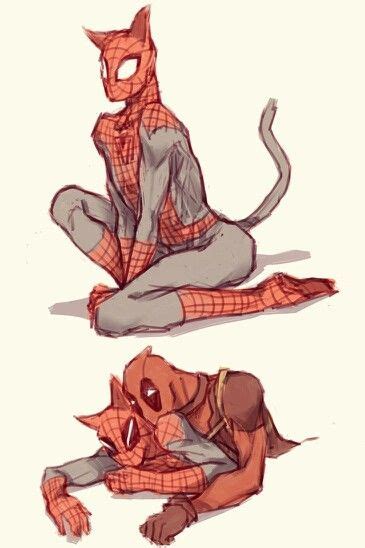 Deadpool And Spidercat Deadpool Y Spiderman Superhéroes Marvel Arte Del Hombre Araña