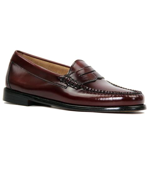 Bass Weejuns Womens Retro 60s Mod Wine Leather Penny Loafers