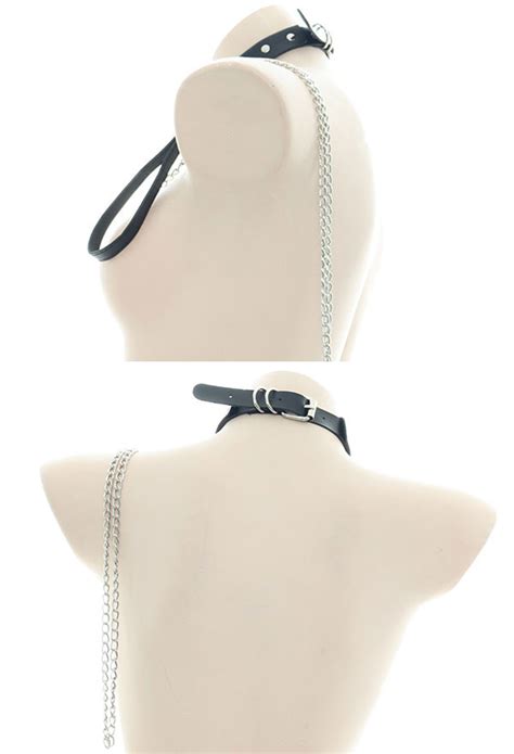 Gothic Harajuku Style Maid Choker Outfit Black Pu Necklace With Chain