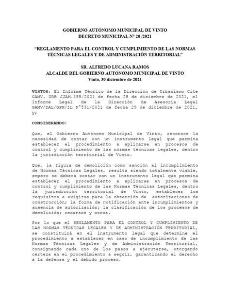 Decreto Municipal Normas Técnicas Pdf Regulación Multa Pena