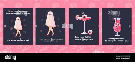 Pink Halloween Poster Cocktail Girl Caption Lettering Funny