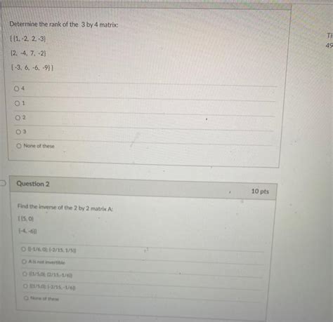 Solved Determine The Rank Of The 3 By 4 Matrix 1 2 2 3