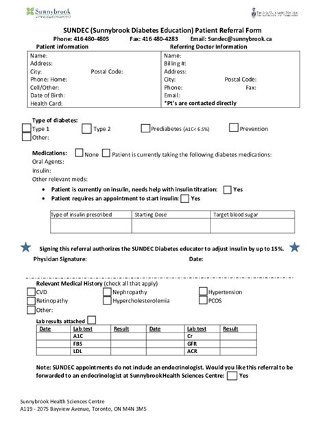 Fillable Online Sundec Sunnybrook Diabetes Education Patient Referral