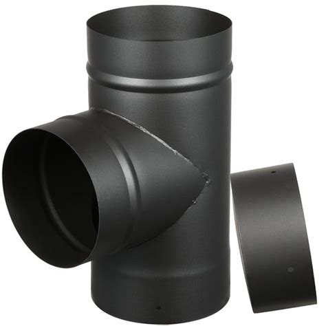 Tee With Cap For 6 Diameter Single Wall Black Stove Pipe
