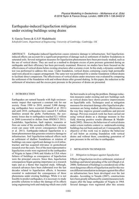 Pdf Earthquake Induced Liquefaction Mitigation Under Existing Buildings Using Drains