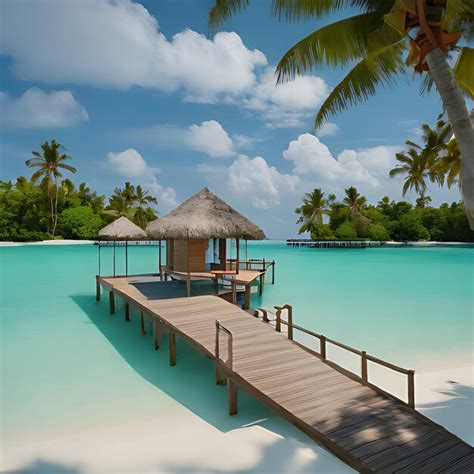 Premium Photo A Dock With A Palm Tree On The Right Side