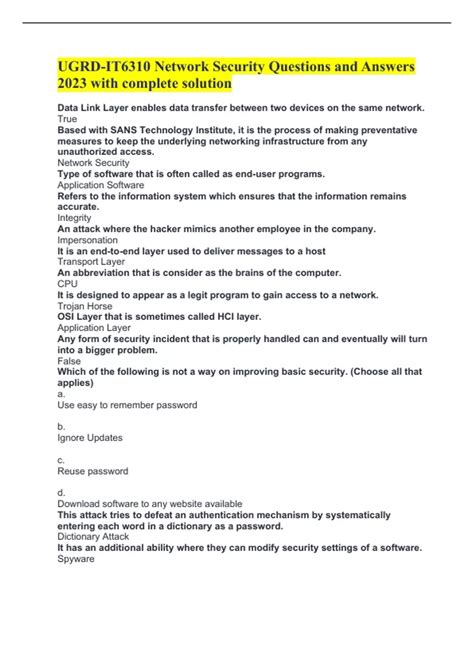 Ugrd It6310 Network Security Questions And Answers 2023 With Complete