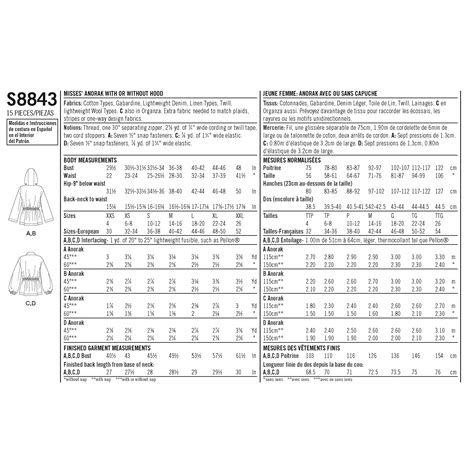 Simplicity Pattern S8843 Misses Anorak Jacket Sewing Pattern My