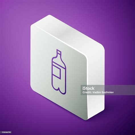 등각 투영 선 보라색 배경에 격리 된 물 병 아이콘입니다 소다 아쿠아 음료 표지판 실버 스퀘어 버튼 벡터 일러스트레이션 0명에 대한 스톡 벡터 아트 및 기타 이미지 Istock