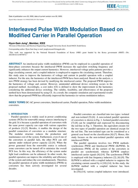 Pdf Interleaved Pulse Width Modulation Based On Modified Carrier In Parallel Operation