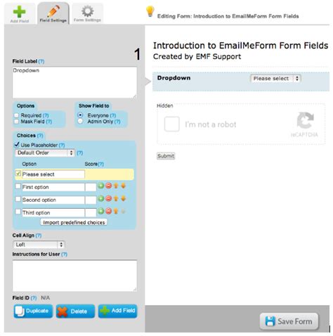 Basic Field Dropdown Help And Support Knowledge Base Emailmeform