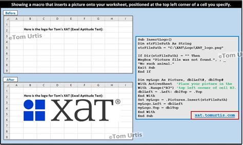 Tom Urtis On Linkedin Showing A Macro That Inserts A Picture Onto Your Worksheet Positioned At