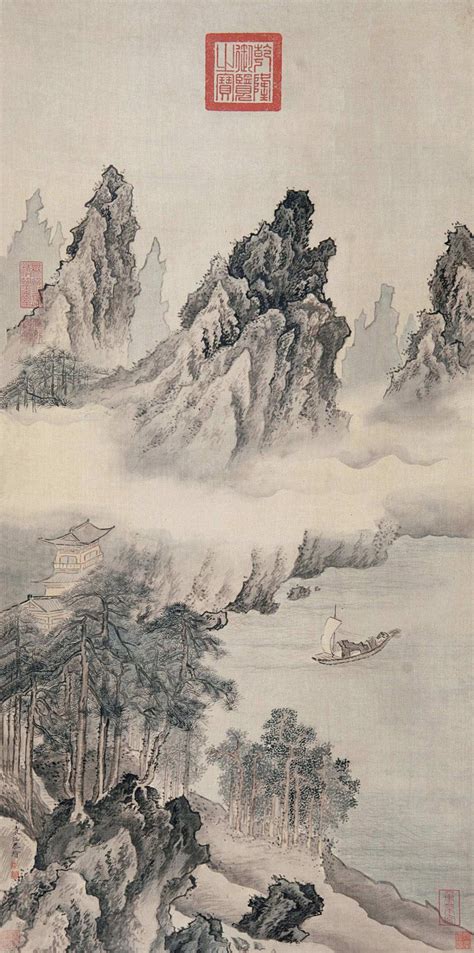 袁江——无题 烟江独渡 人物山水 立轴欣赏