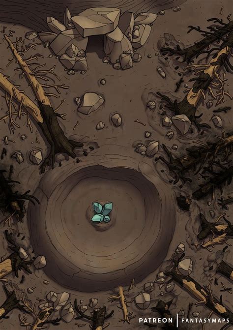 Meteorite Crater Rpg Battle Map With Mysterious Growing Crystal