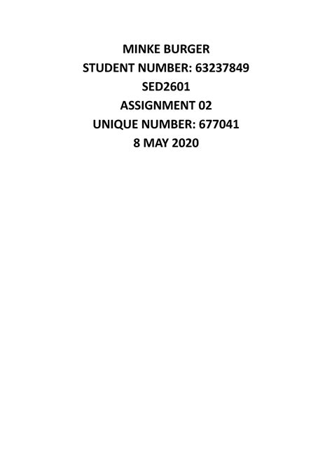 Sed Ass ASSIGNMENT OF SED MINKE BURGER Babe NUMBER SED ASSIGNMENT UNIQUE