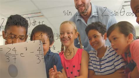 premium stock video animation of math formulas over diverse pupils