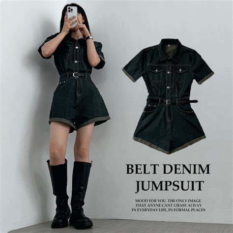 벨트세트코디완성 로드 벨트 카라 데님 반팔 반바지 점프슈트 오버롤 에이블리