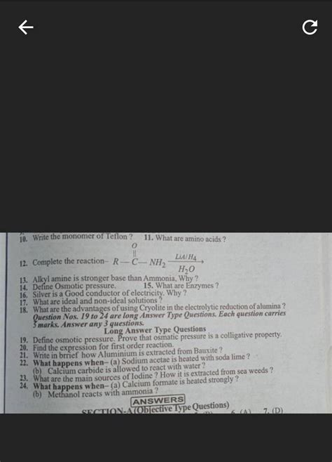 10 Write The Monomer Of Teflon 11 What Are Amino Acids12 Complete