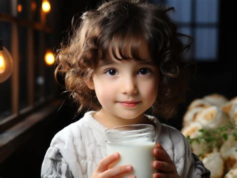 Premium Photo Smiling Cute Girl Holding A Glass Of Milk On Blur