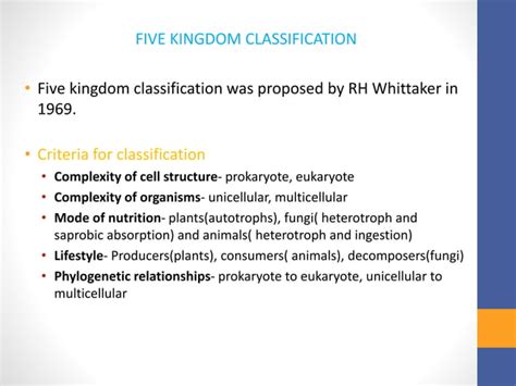 Five Kingdom Classification Rh Whittaker Pptx Biological Sciences