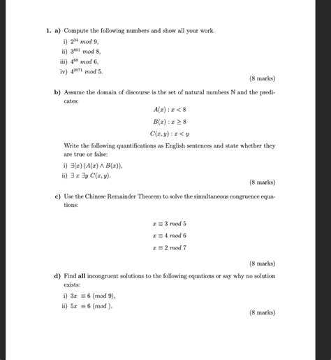 Solved 1. a) Compute the following numbers and show all your | Chegg.com