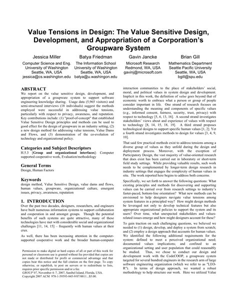 Pdf Value Tensions In Design The Value Sensitive Design Development