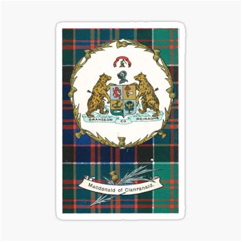 Clan Macdonald Of Clanranald Vintage Tartan Crest Badge Sticker For
