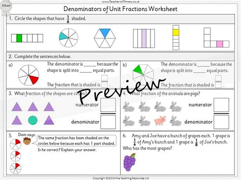 Denominators Of Unit Fractions Year 3 Teaching Resources