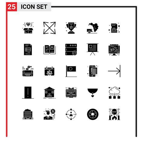 Set Of 25 Vector Solid Glyphs On Grid For Sd Card Cup Pollution Environment Editable Vector