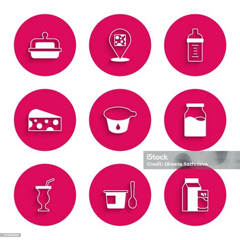 숟가락 케피어용 종이 패키지 병 우유 밀크쉐이크 치즈 베이비 보틀 버터 버터 접시 아이콘을 곁들인 요구르트 용기를 설정합니다 벡터 0명에 대한 스톡 벡터 아트 및 기타