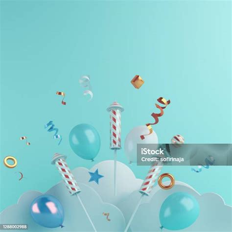 기프트 박스 불꽃놀이 로켓 풍선 리본 3d 렌더링 일러스트가 있는 새해 복 많은 2021 년 텍스트 배경 개념 0명에 대한 스톡 사진 및 기타 이미지 Istock