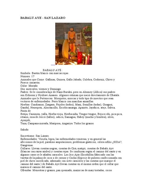 Oraciones Y Ofrendas A Babalú Ayé Pdf