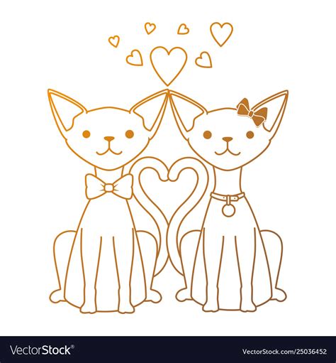 Cute Couple Cats Mascots With Hearts Characters Vector Image