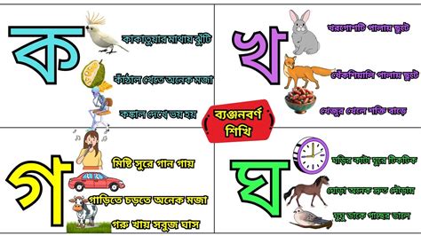 ক তে কাঁঠাল খেতে অনেক মজা খ তে খেঁকশিয়াল পালায় ছুটে গ তে গাড়িতে চড়তে মজা ঘ তে ঘোড়া