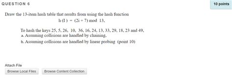 solved question 6 10 points draw the 13 item hash table that