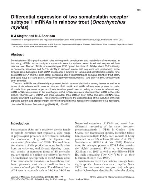 Pdf Differential Expression Of Two Somatostatin Receptor Subtype 1