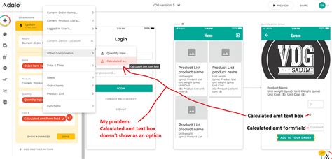 text box not showing as an option for update action get help adalo