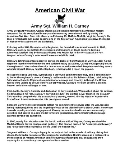 Army Sgt William H Carney “article And Questions” Assignment Teaching