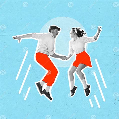 Portrait Of Young Beautiful Couple Man And Woman Dancing Retro Dance