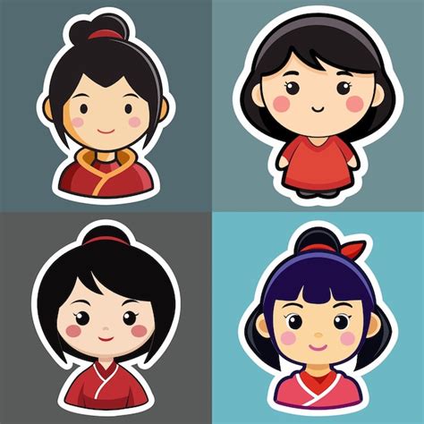 Asian women sticker collection | Premium AI-generated vector