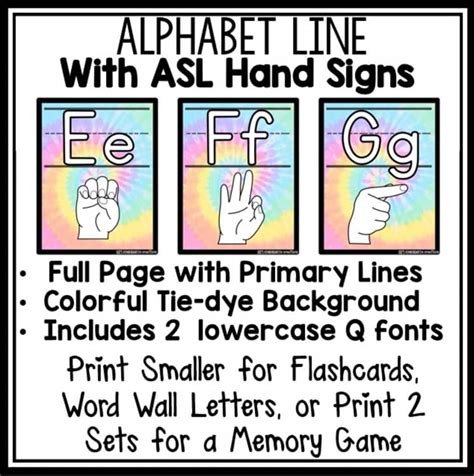 American Sign Language Asl Alphabet Posters With Tie Dye Design W