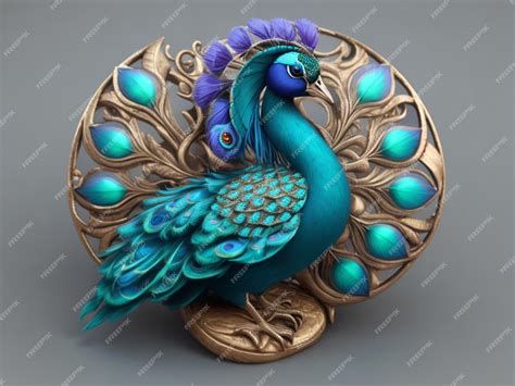 3d Rendering Of Peacock On Metal Badge Without Background Premium Ai