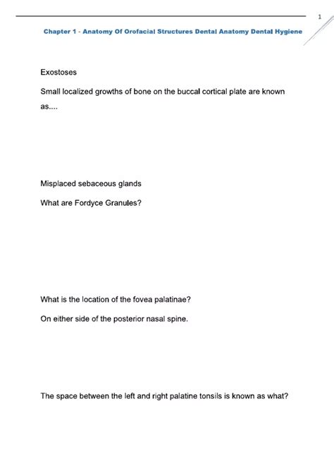 Chapter 1 Anatomy Of Orofacial Structures Dental Anatomy Dental Hygiene Questions With 100