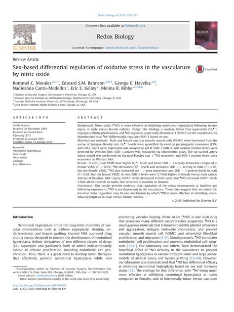 Pdf Sex Based Differential Regulation Of Oxidative Stress In The