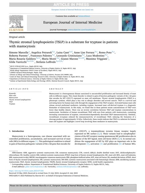 Pdf Thymic Stromal Lymphopoietin Tslp Is A Substrate For Tryptase