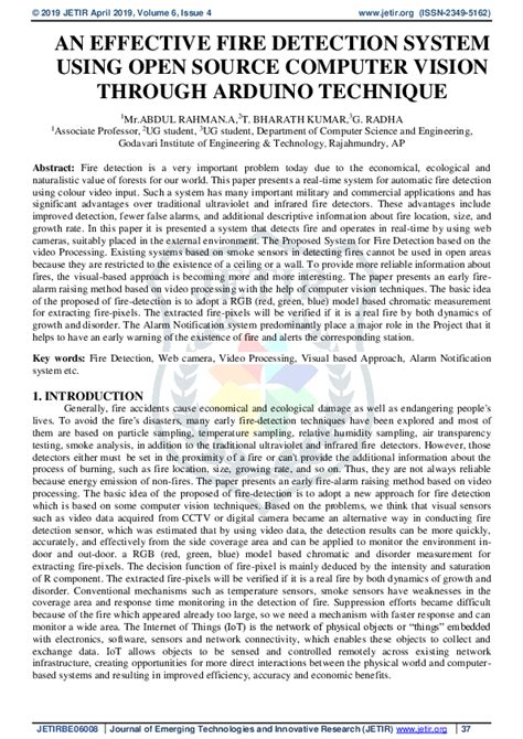 Pdf An Effective Fire Detection System Using Open Source Computer Vision Through Arduino Technique