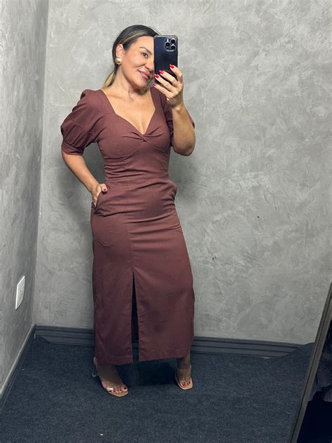 Vestido Long Midi C Manga Bufante Liquida Marikitta Marikitta Roupas