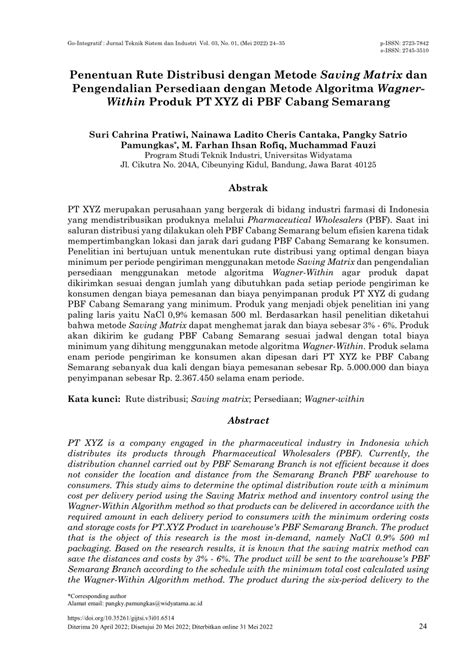 Pdf Penentuan Rute Distribusi Dengan Metode Saving Matrix Dan