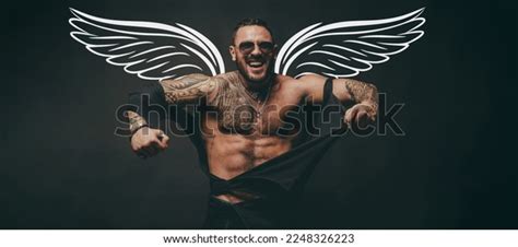 Naked Muscular Angel Photo Banner Sexy Stock Photo 2248326223