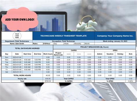 Employee Timesheet Spreadsheet Template Editable Weekly Timesheet Work Hour Tracker Excel